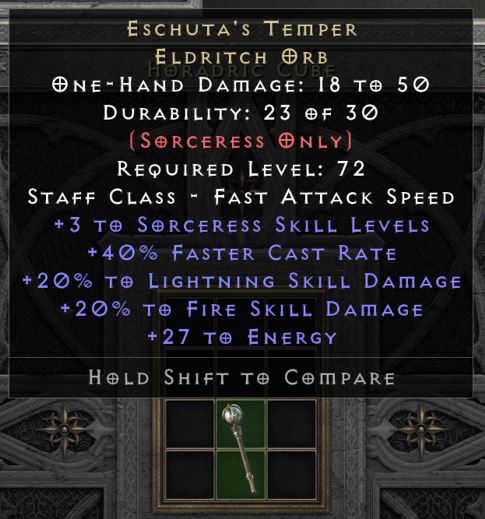 Ft Eschuta's Temper 20light 20fire +27energy - Topic - d2jsp